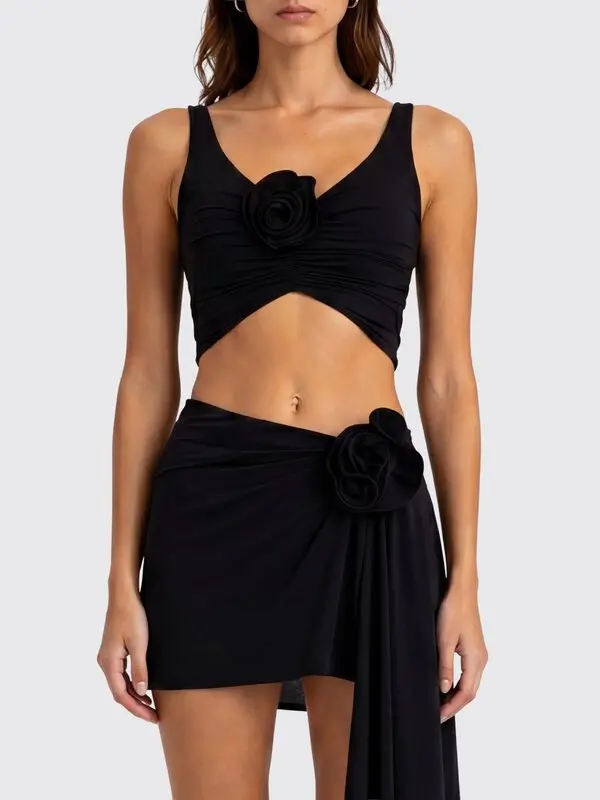 Magda Butrym Cropped Polyamide Top With Flower Appliqu