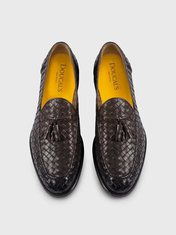 DOUCAL'S Woven Calfskin Leather Loafers - Dark