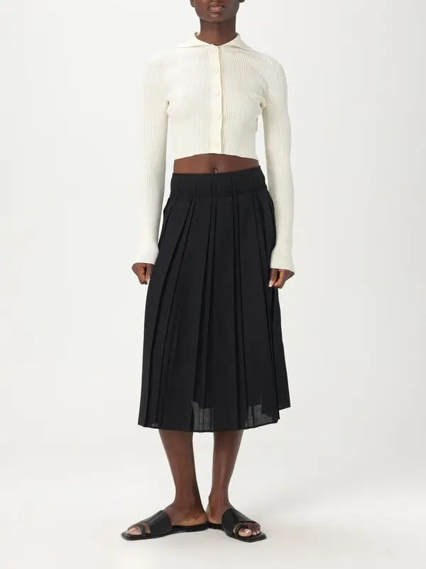 JIL SANDER Ribbed Knit Collared Cropped Sweater - White
