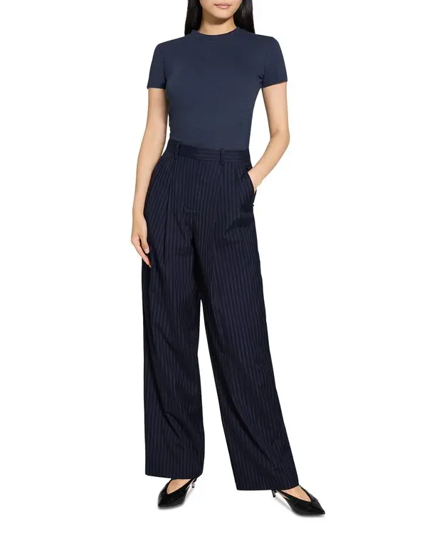 Theory Pleated Wide Leg Trousers - Nocturnal Navy