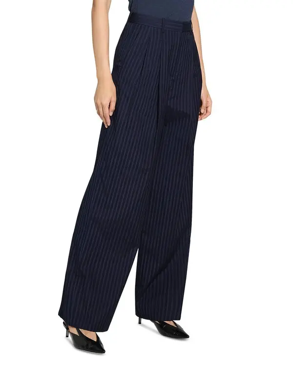 Theory Pleated Wide Leg Trousers - Nocturnal Navy