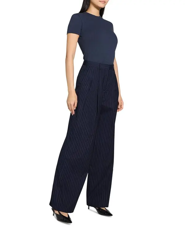 Theory Pleated Wide Leg Trousers - Nocturnal Navy