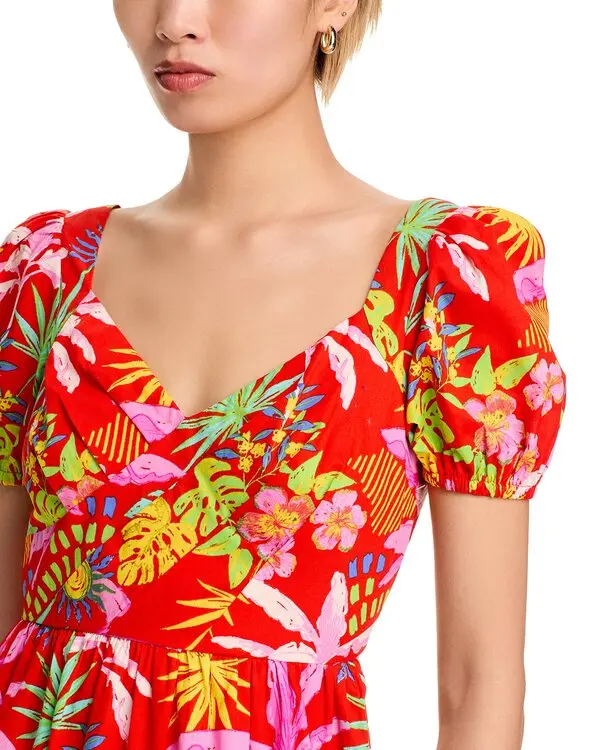 Aqua Floral Cutout Tie-back Midi Dress