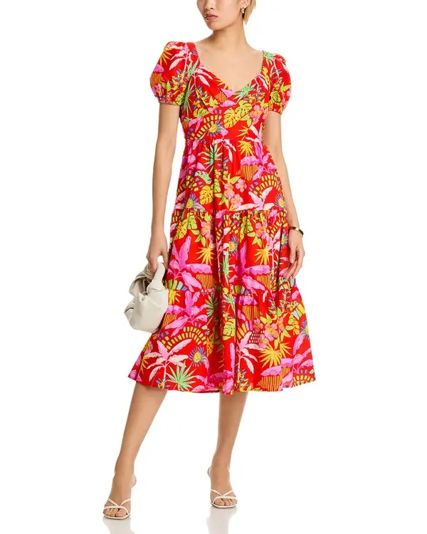 Aqua Floral Cutout Tie-back Midi Dress