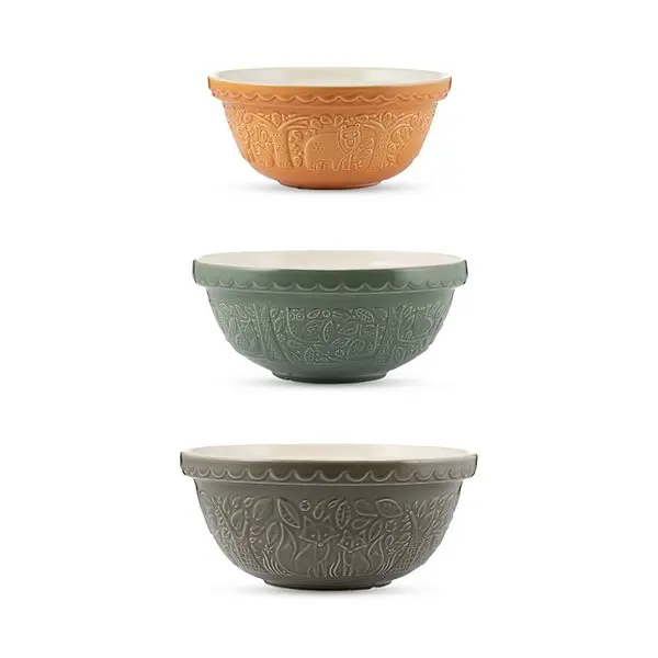 MASON CASH In The Forest Mixing Bowl, Set Of 3 - Ochre Green Gray