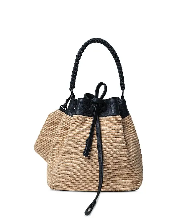 Callista Leather And Straw Bucket Bag