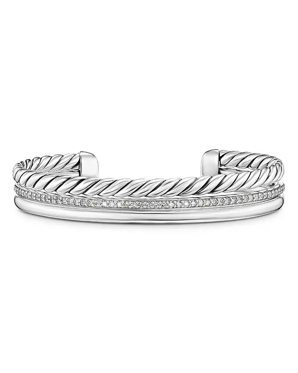 David Yurman Dy Mercer Diamond Cuff Bracelet - Silver