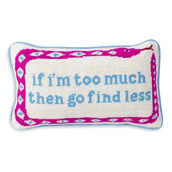 FURBISH Go Find Less Needlepoint Decorative Pillow - Light/pastel Blue