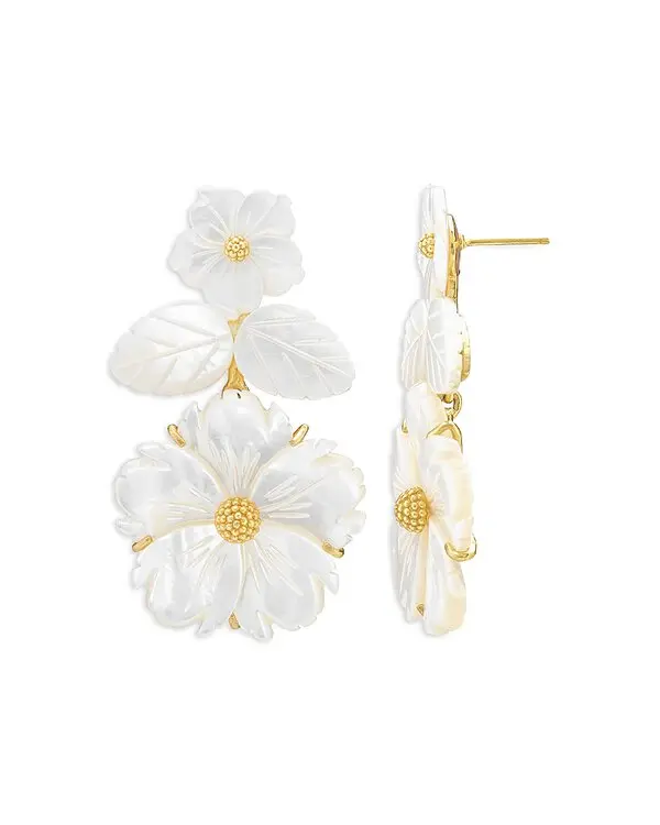 CAPUCINE DE WULF Mother Of Pearl Flower Drop Earrings - Gold/white