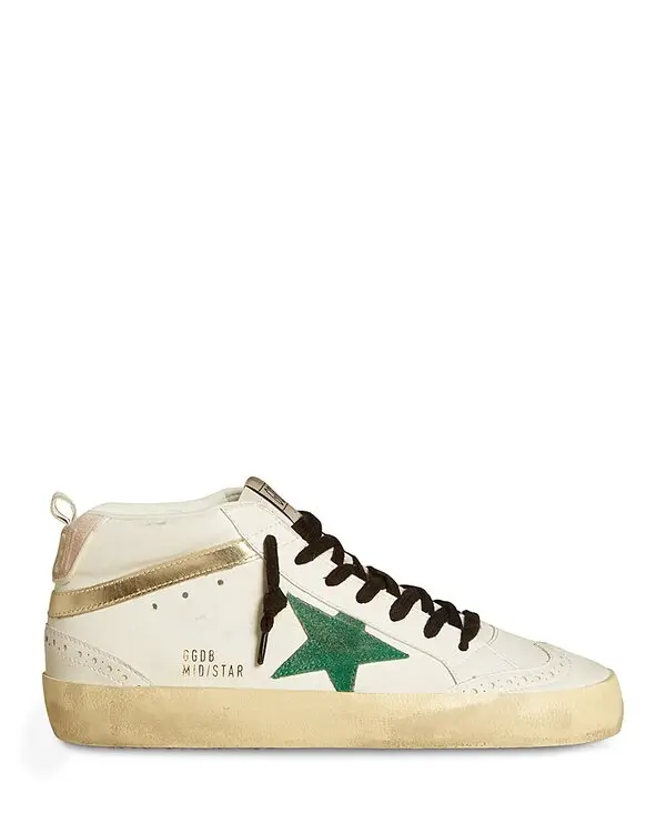 GOLDEN GOOSE Mid Star Lace Up Sneakers - Optic White/green/platinum/antique Pink