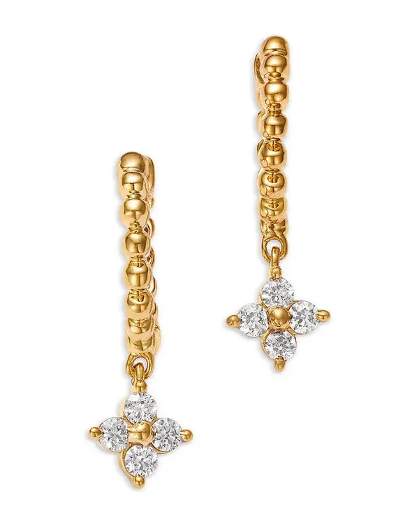 Bloomingdale'S Diamond Flower Dangle Hoop Earrings - Gold
