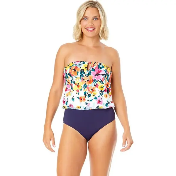 ANNE COLE Strapless Blouson One Piece Swimsuit - Gradient Floral
