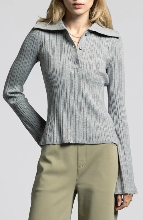 WEEKEND LOS ANGELES Marisa Ribbed Polo Sweater - Heather Grey