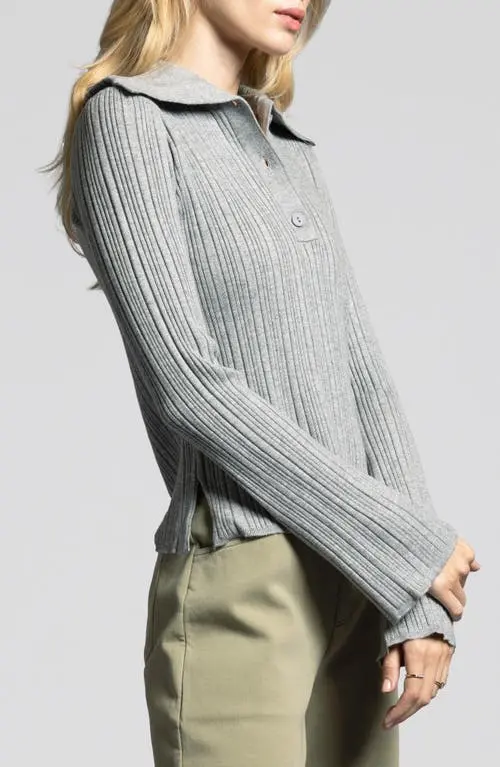 WEEKEND LOS ANGELES Marisa Ribbed Polo Sweater - Heather Grey