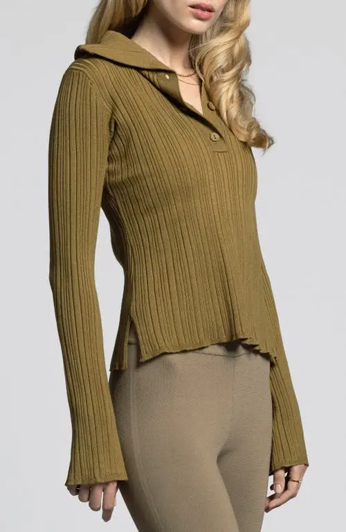 WEEKEND LOS ANGELES Marisa Ribbed Polo Sweater - Oregano
