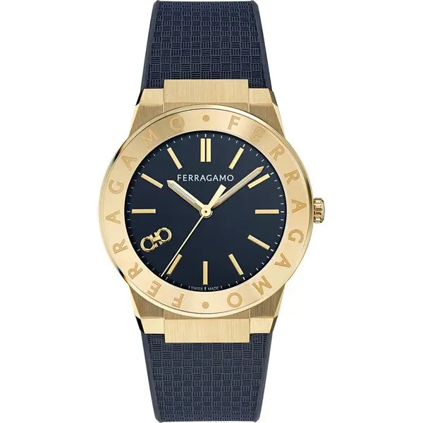 FERRAGAMO Logo Recycled Polyurethane Strap Watch - Ip Yellow Gold