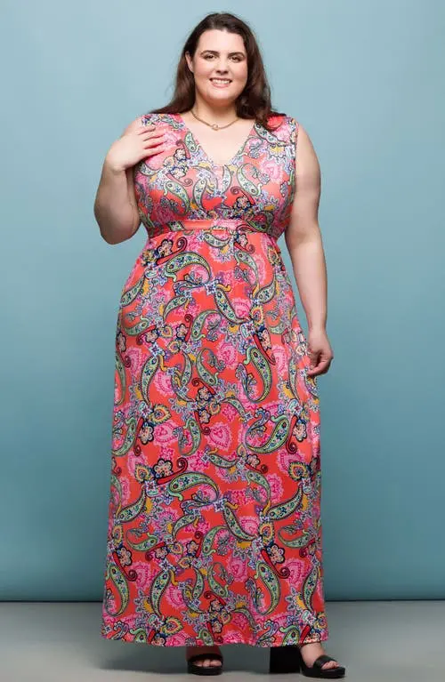 24SEVEN COMFORT APPAREL Sleeveless Maxi Dress - Coral Multi