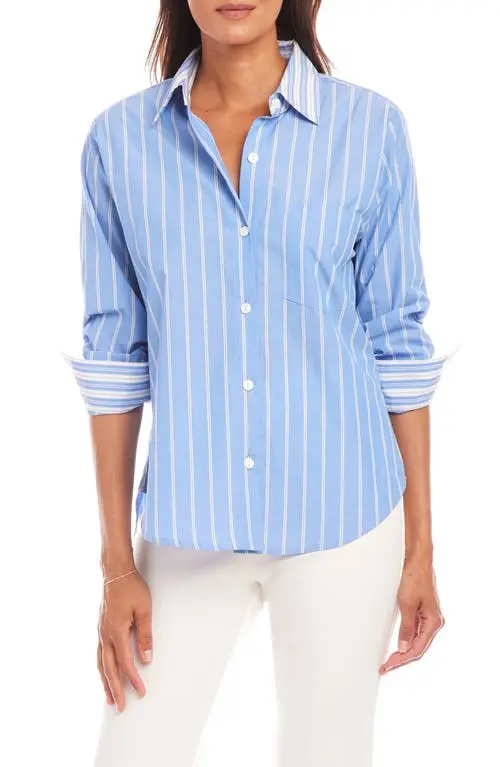 Karen Kane Ruched Sleeve Shirt - Stripe
