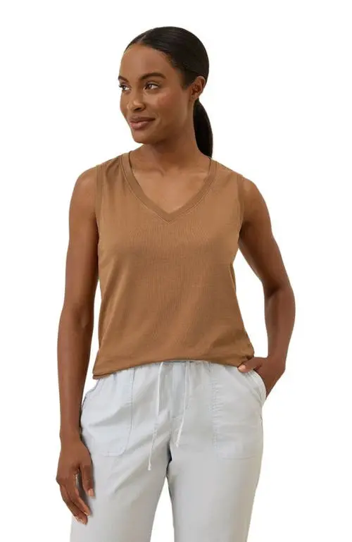 PACT Organic Cotton Softspun V-neck Tank - Brown Sugar