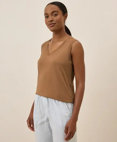 PACT Organic Cotton Softspun V-neck Tank - Brown Sugar