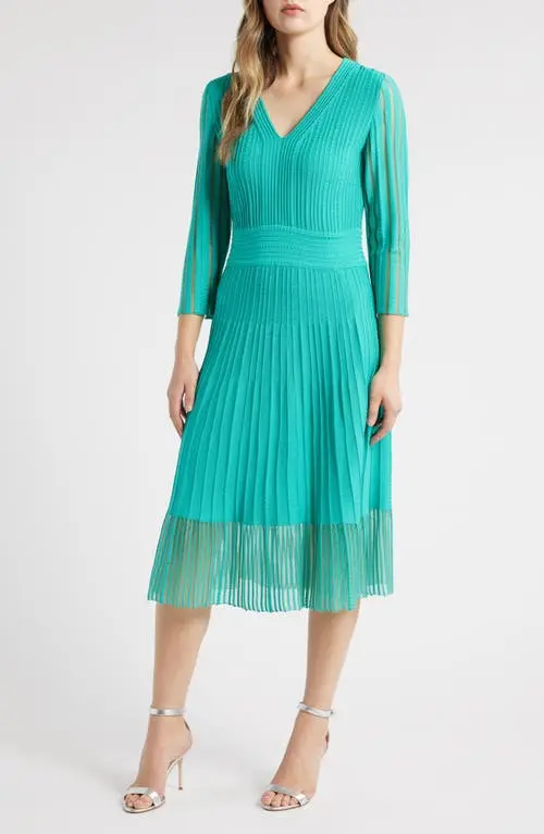 Ming Wang Ribbed Fit & Flare Midi Sweater Dress