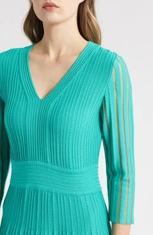 Ming Wang Ribbed Fit & Flare Midi Sweater Dress