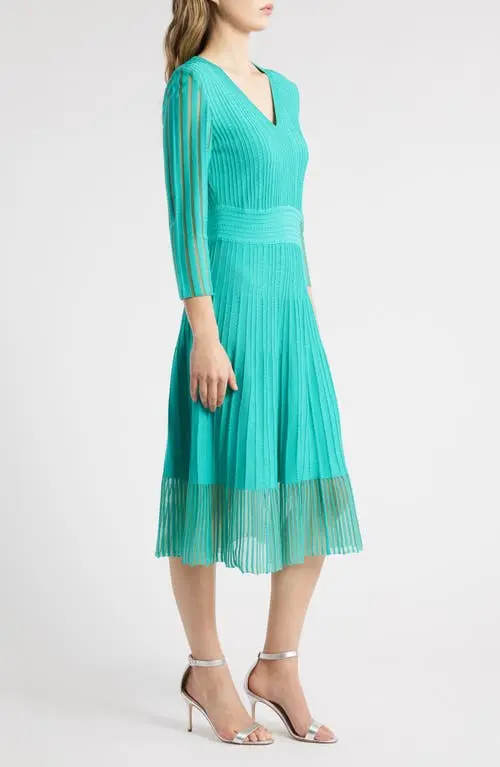 Ming Wang Ribbed Fit & Flare Midi Sweater Dress