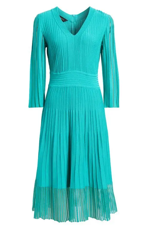 Ming Wang Ribbed Fit & Flare Midi Sweater Dress