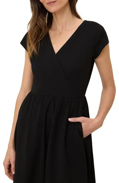 PACT Organic Cotton Fit & Flare Crossover Dress - Black