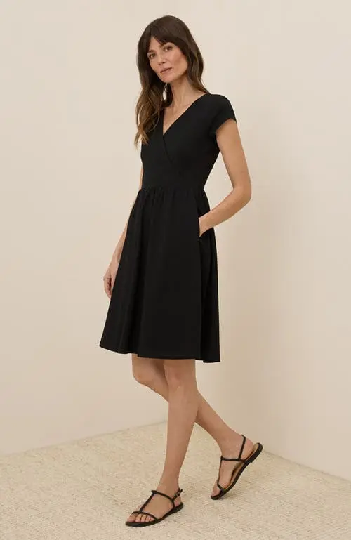 PACT Organic Cotton Fit & Flare Crossover Dress - Black