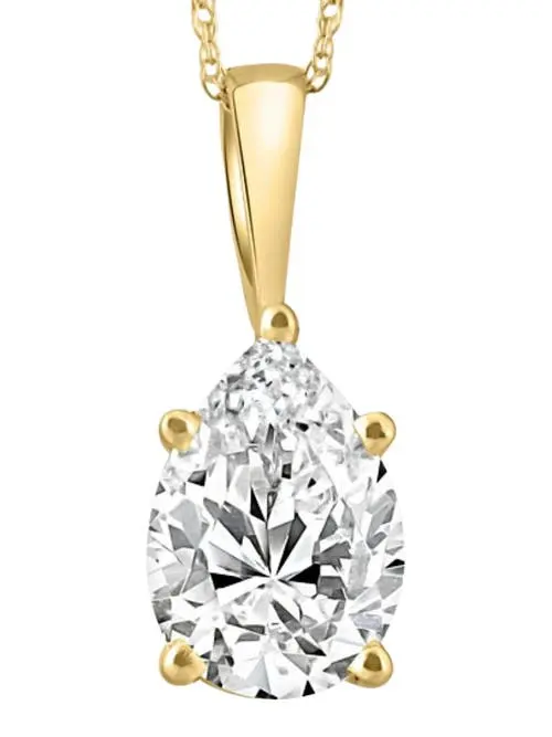 BLISS DIAMOND Certified 3ct Pear Lab Grown Diamond Pendant Necklace - 14k Yellow Gold