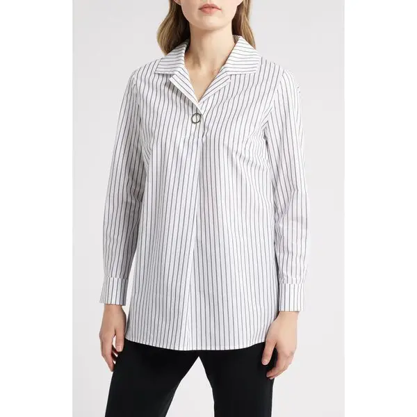 Ming Wang Stripe Cotton Popover Shirt