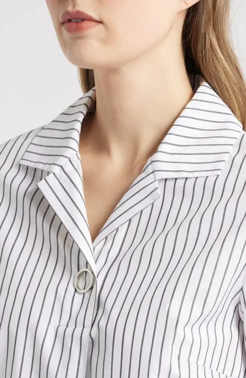 Ming Wang Stripe Cotton Popover Shirt