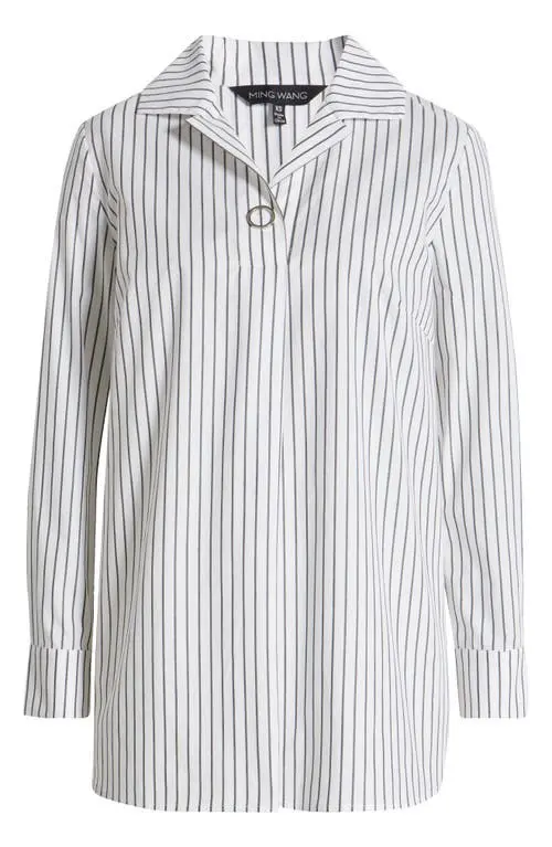 Ming Wang Stripe Cotton Popover Shirt
