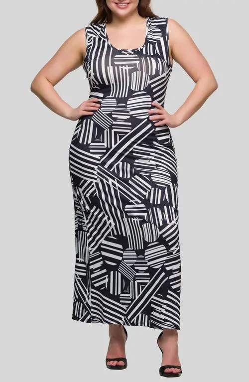 24SEVEN COMFORT APPAREL Mixed Geometric Print Knit Maxi Dress