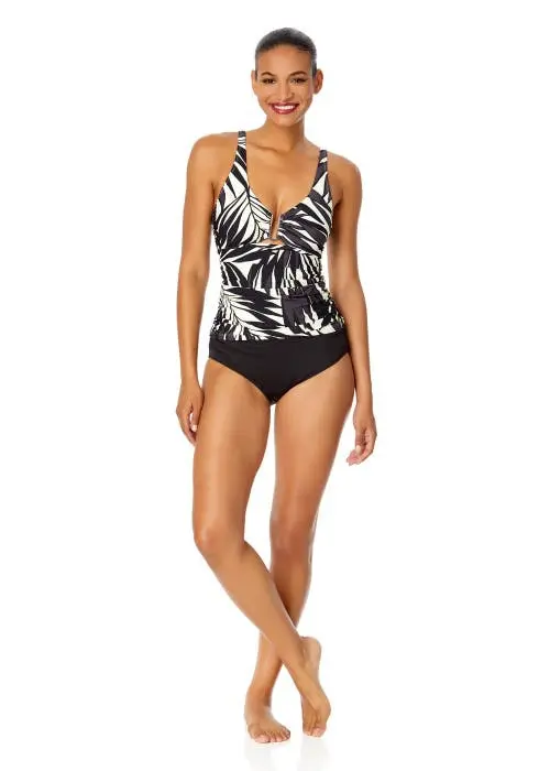 ANNE COLE Ring Front Tankini Swim Top - Palm Chic