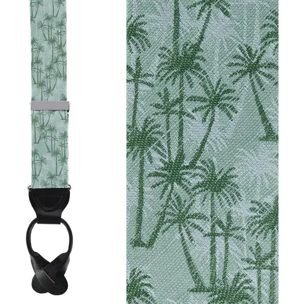 Trafalgar Nohea Palm Tree Linen Blend Button End Suspenders - Green