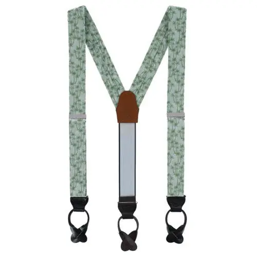 Trafalgar Nohea Palm Tree Linen Blend Button End Suspenders - Green