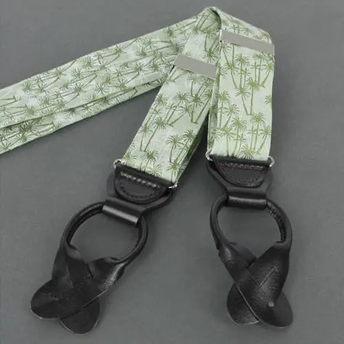 Trafalgar Nohea Palm Tree Linen Blend Button End Suspenders - Green
