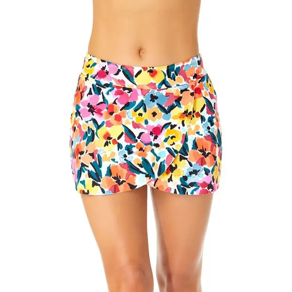 ANNE COLE Gradient Floral Drape Front Mid Rise Swim Skirt Bottom - Multicolored