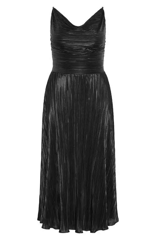 City Chic Kamila Cowl Neck Metallic Pliss Maxi Dress In Black - 62% Off |  Editorialist