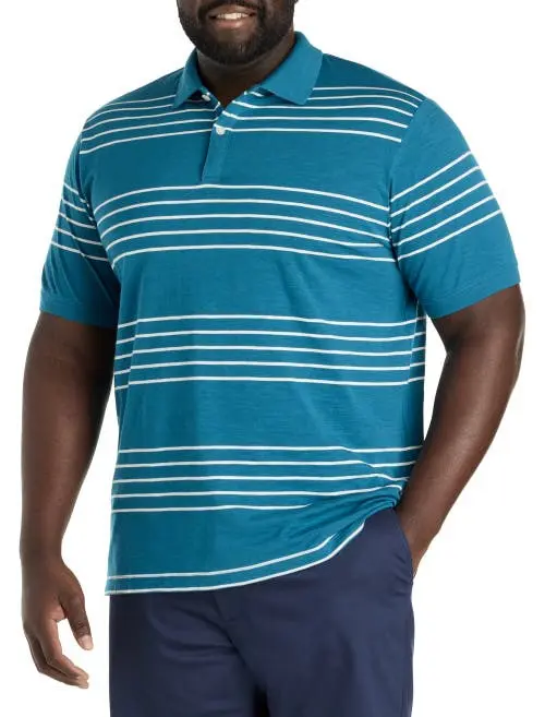 HARBOR BAY BY DXL Big & Tall Striped Polo Shirt - Blue
