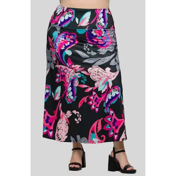 24SEVEN COMFORT APPAREL Pull-on Printed Maxi Skirt - Pink Multi