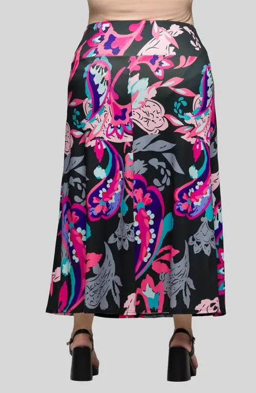 24SEVEN COMFORT APPAREL Pull-on Printed Maxi Skirt - Pink Multi