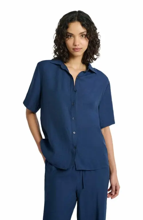 Onia Crinkle Oversized Short Sleeve Shirt - Deep Navy