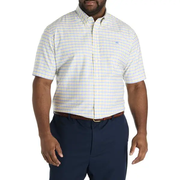 B+T ESSENTIALS FIT BY DXL Non-iron Gingham Sport Shirt - Yellow Blue Ging