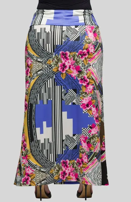 24SEVEN COMFORT APPAREL Print Maxi Skirt - Blue Multi