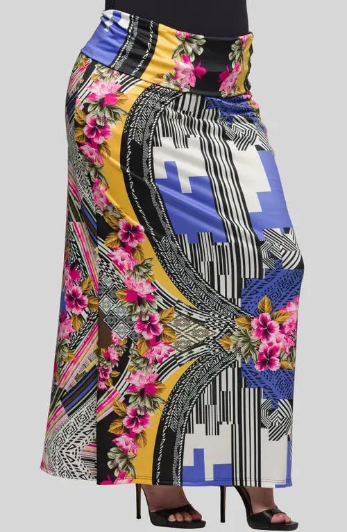 24SEVEN COMFORT APPAREL Print Maxi Skirt - Blue Multi