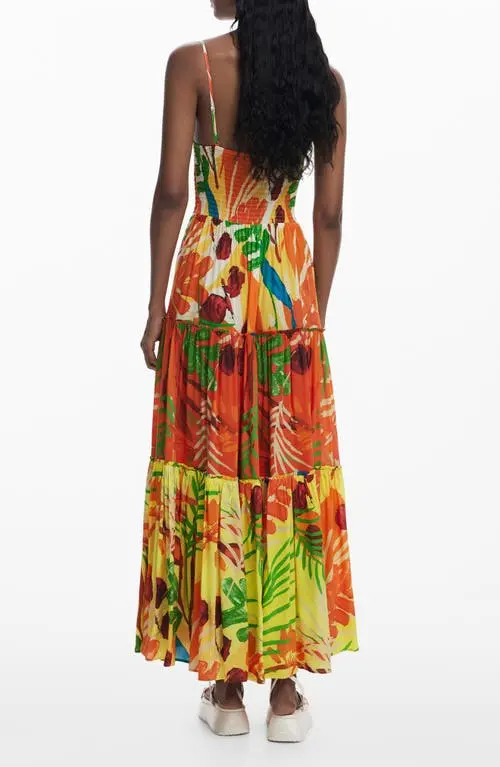 Desigual Smocked Bodice Tiered Maxi Dress