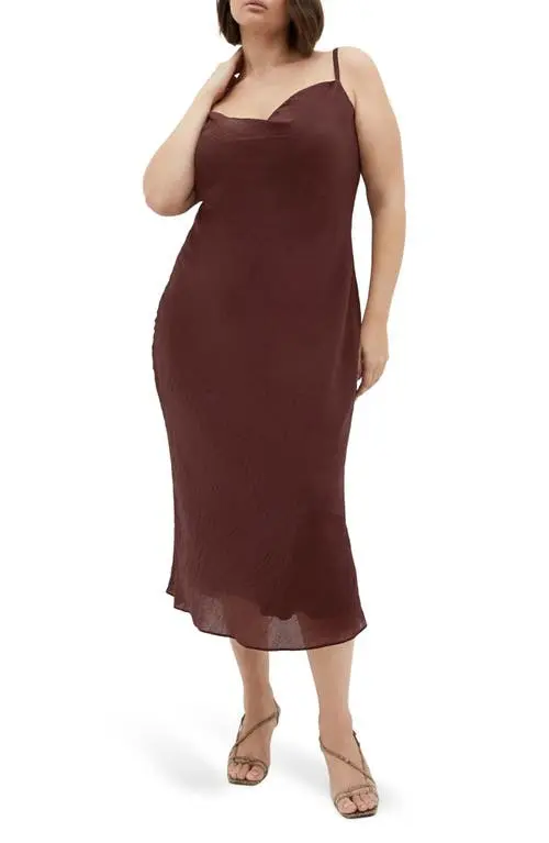 City Chic Kyra Crinkle Sateen Slipdress - Chocolate
